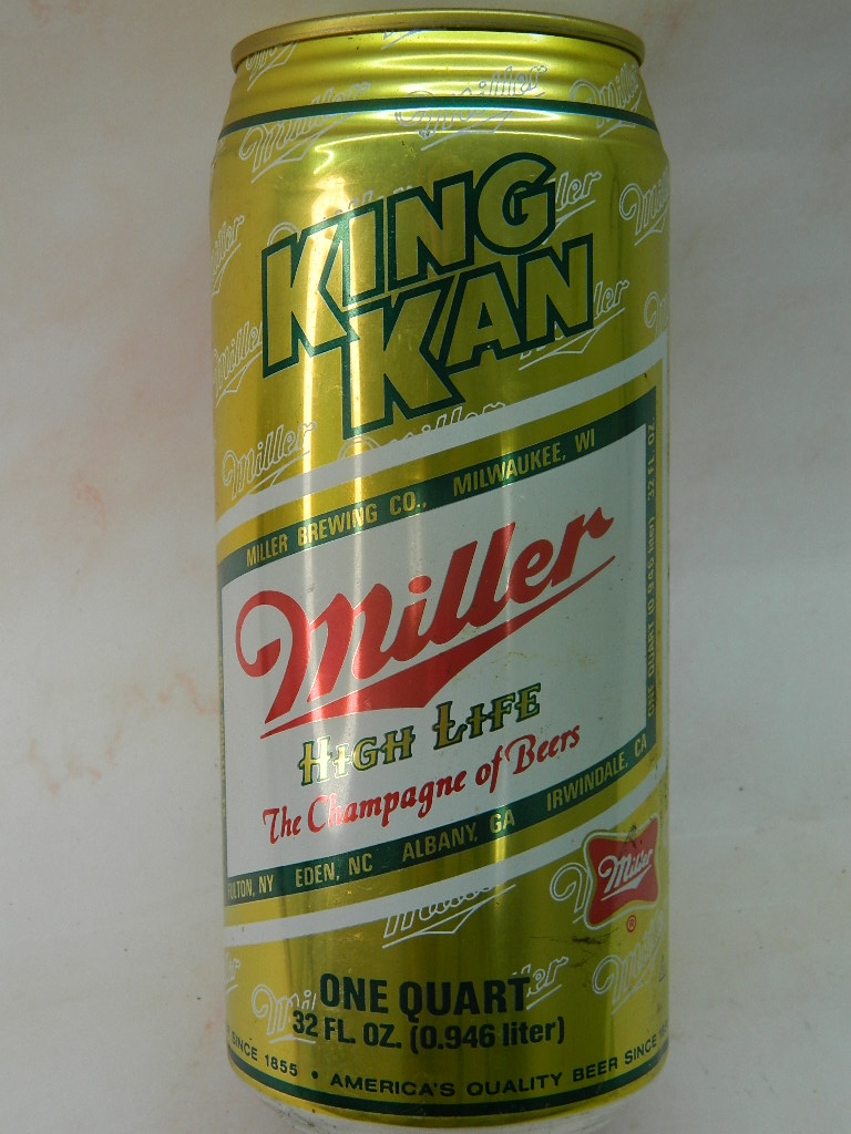 AA5105- Old Collectible ‘King Kan’ MILLER 1 Quart Metal Beer Can w ...